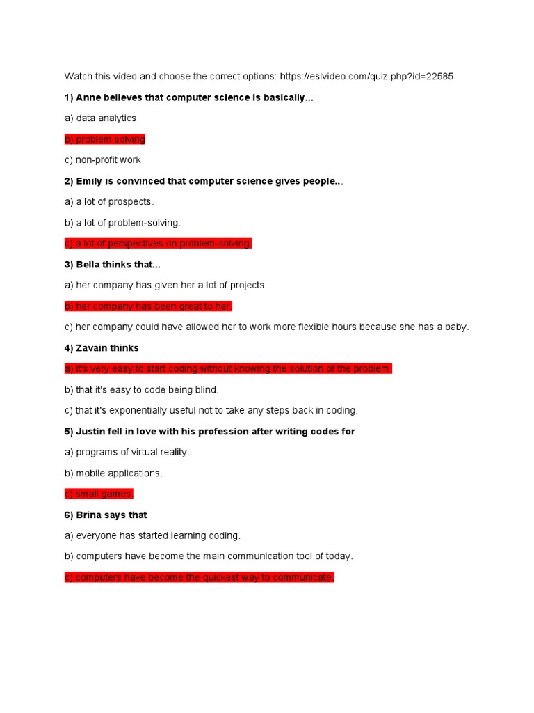 1) Anne Believes That Computer Science Is Basically.. | PDF