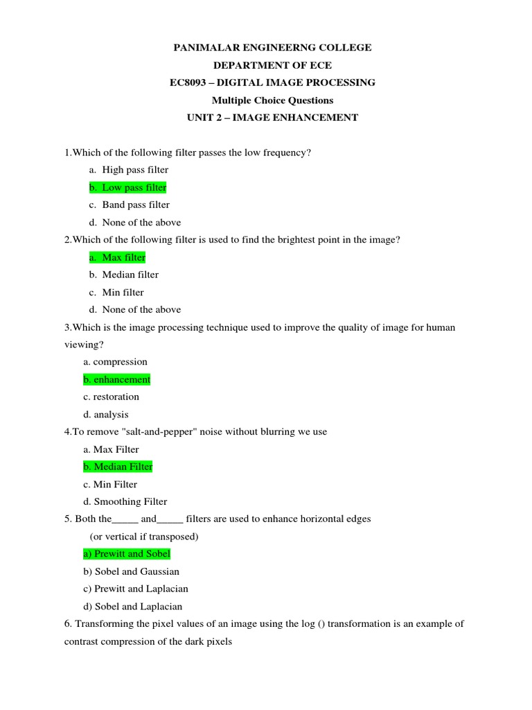DIP Unit 2 MCQ | PDF