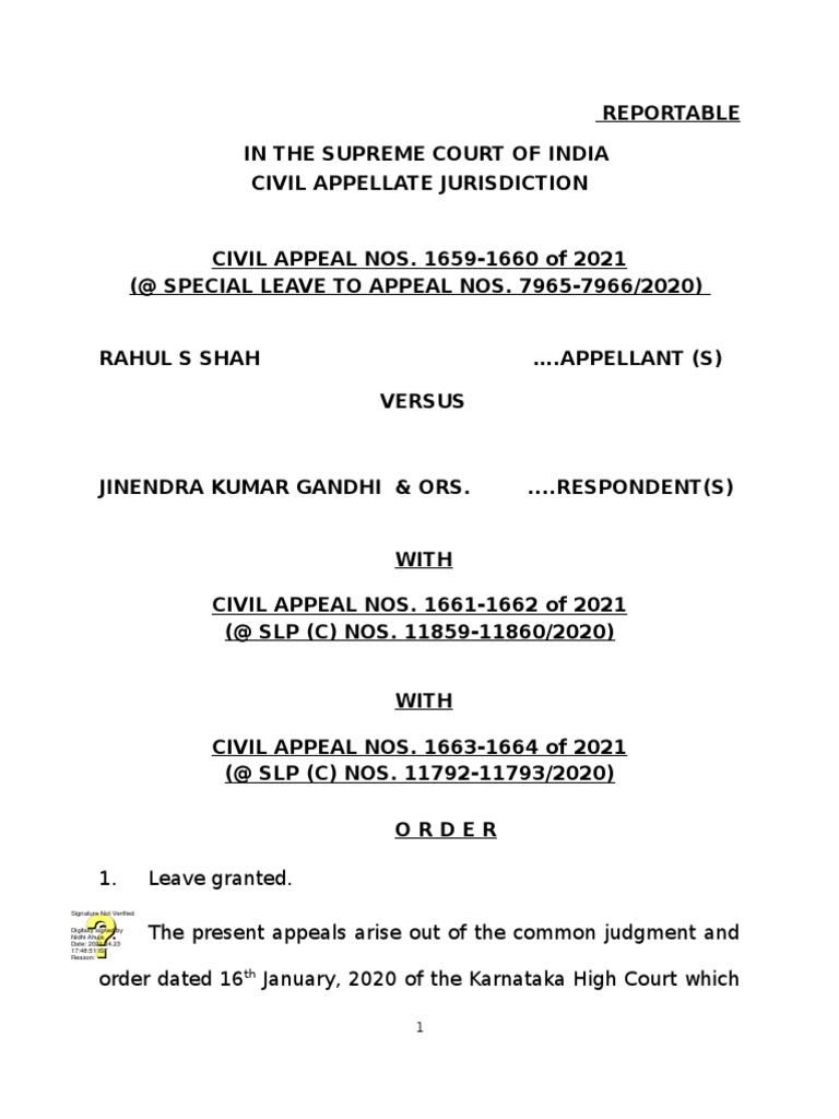 RAHUL S SHAH Vs JINENDRA KUMAR GANDHI | PDF | Lawsuit | Judgment (Law)