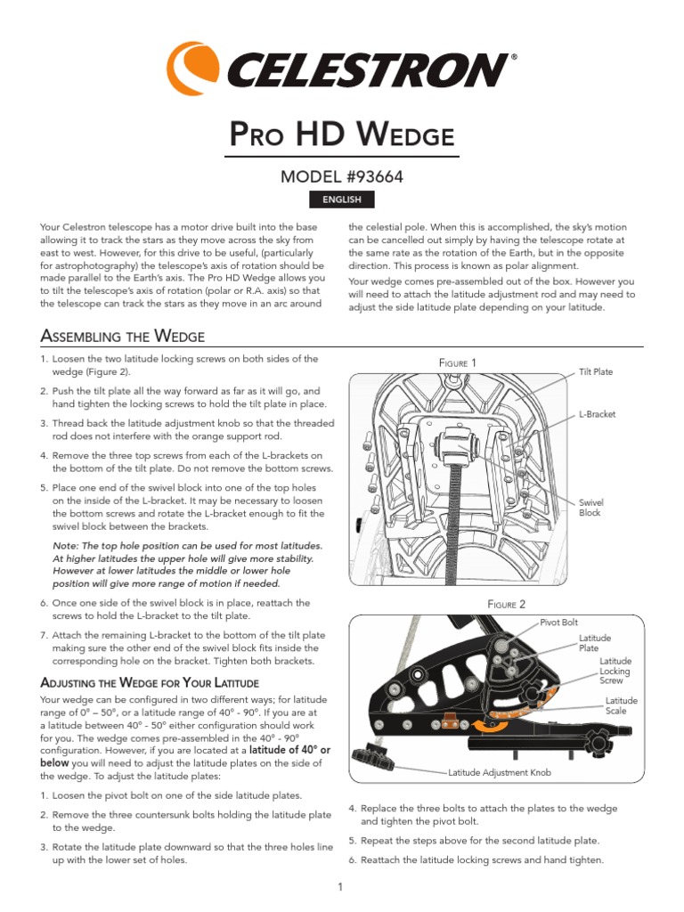Celestron Pro HD Wedge - Model #93664 | PDF | Tripod (Photography) | Screw