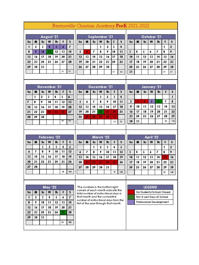 BCA 2021-2022 PreK Calendar | PDF