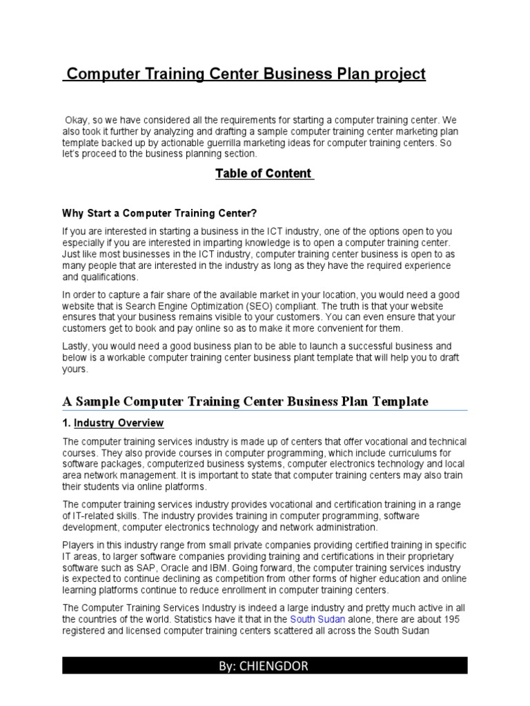 A Sample Computer Training Center Business Plan Template | PDF ...