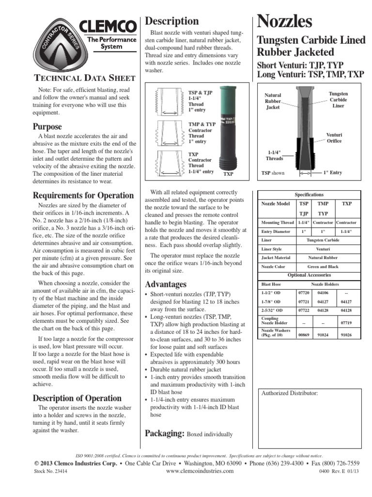 Description Tungsten Carbide Lined Rubber Jacketed: Short Venturi: TJP ...