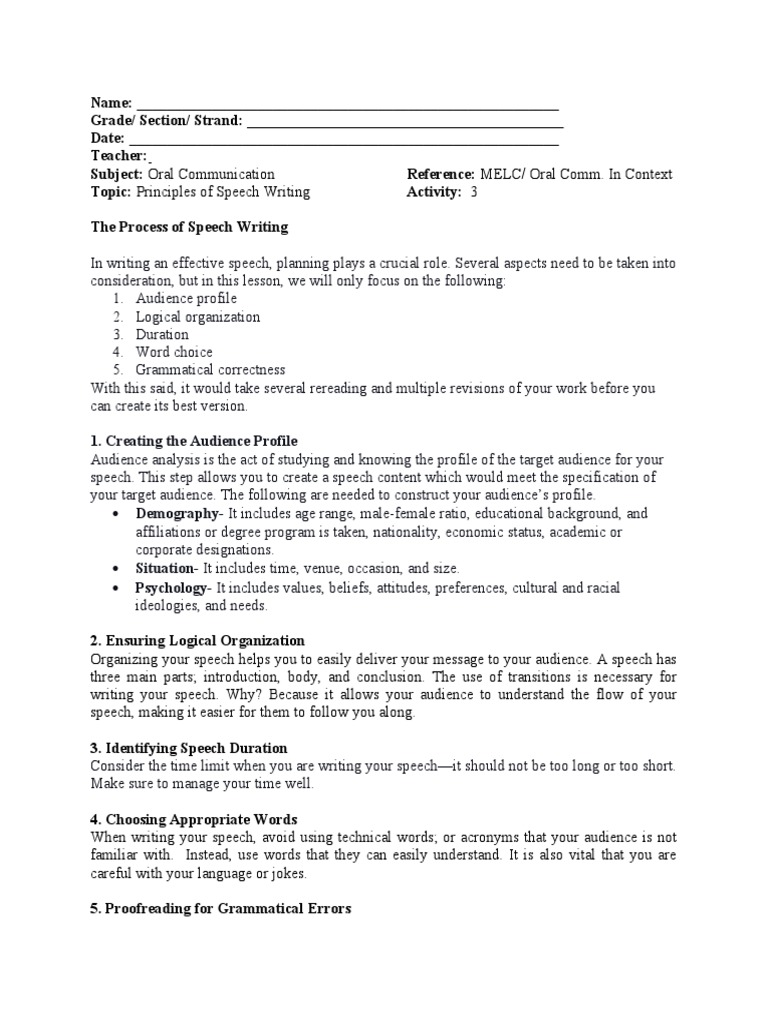 Oral Comm Worksheet | PDF | Speech | Target Audience