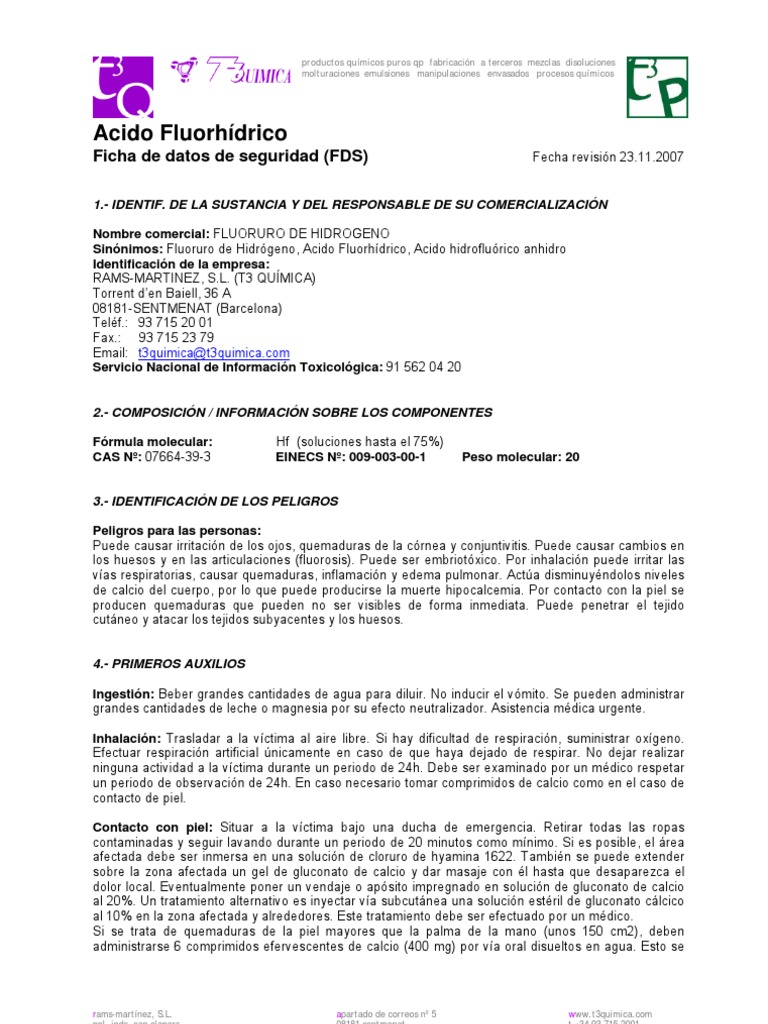 Acido Fluorhidrico | PDF | Hidrógeno | Agua