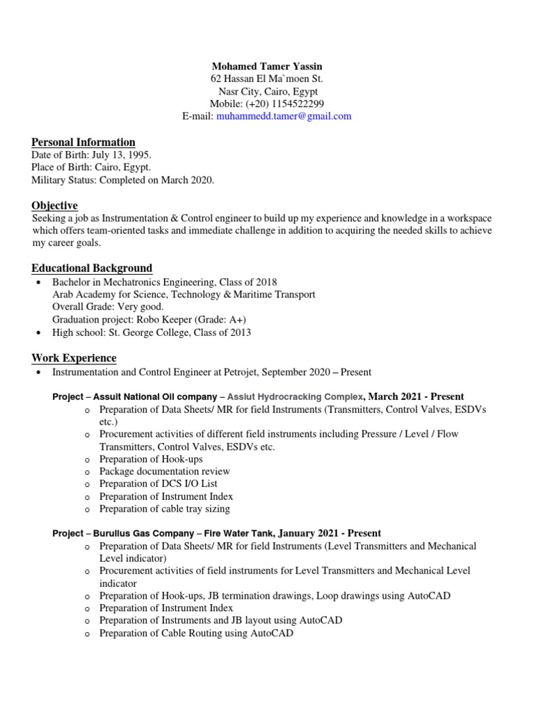 Mohamed Tamer CV-I&C Engineer | PDF | Computer Science | Computing