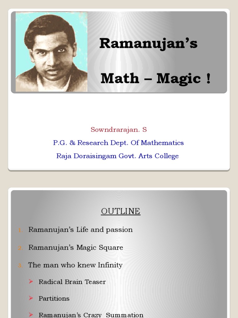 Ramanujan's Math - Magic !: P.G. & Research Dept. of Mathematics Raja ...