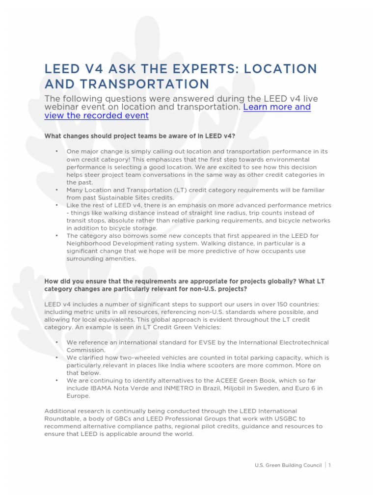 Leed V4 Ask The Experts: Location and Transportation | Download Free ...