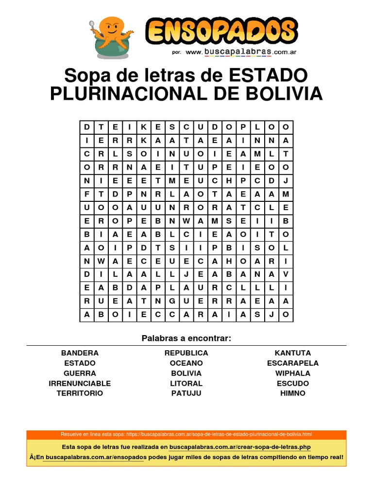Sopa de Letras: Estado Plurinacional de Bolivia | PDF | Símbolos ...