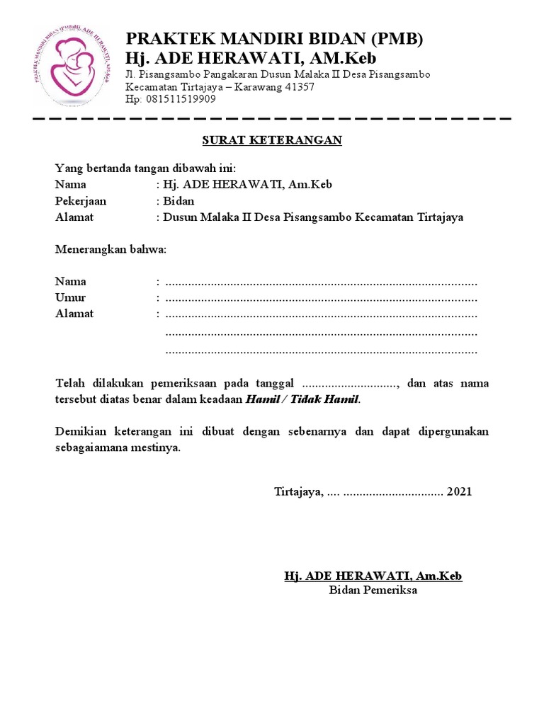 Surat Keterangan Tidak Hamil HJ Ade | PDF