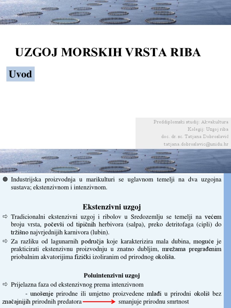 Uzgoj Morskih Vrsta Riba (Uvod) | PDF