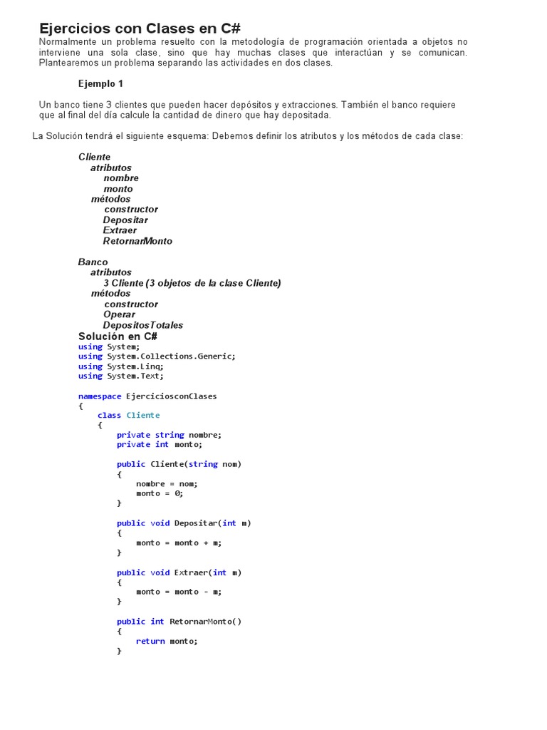 Ejercicios Con Clases en C | PDF | C Sharp (lenguaje de programación ...