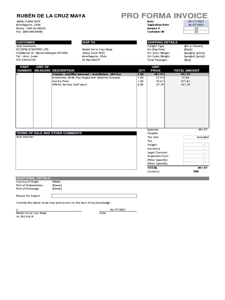 Pro Forma Invoice: Rubén de La Cruz Maya | PDF | Payments | Government ...