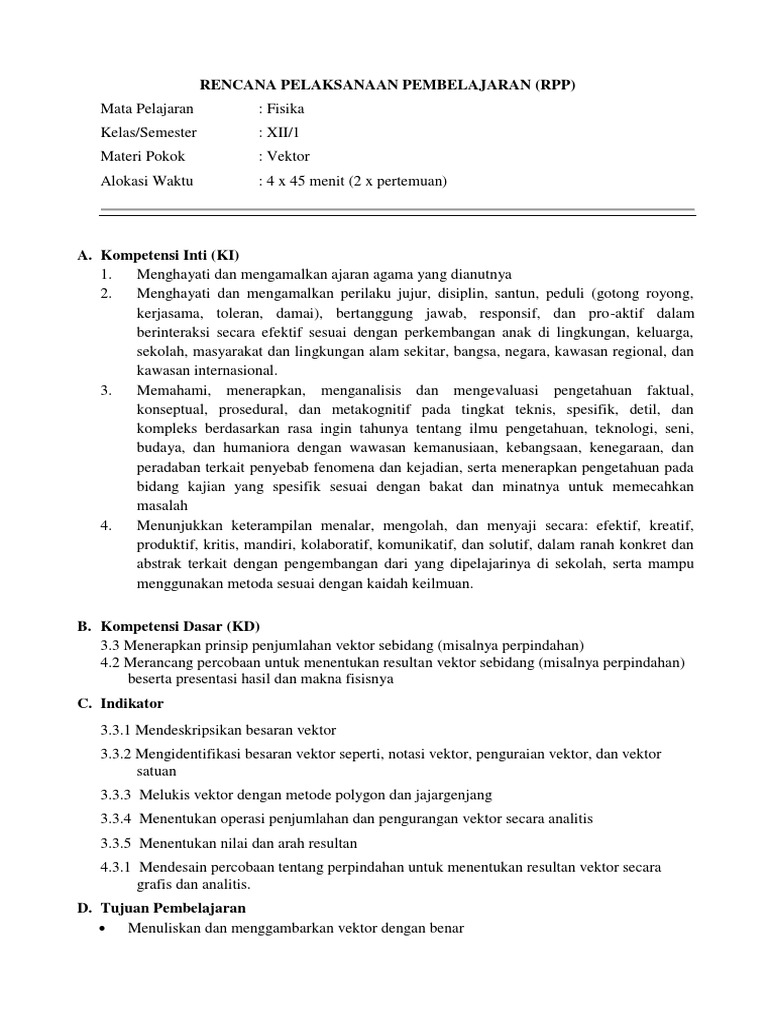 Contoh RPP Kelompok 1 PFB 2018 | PDF