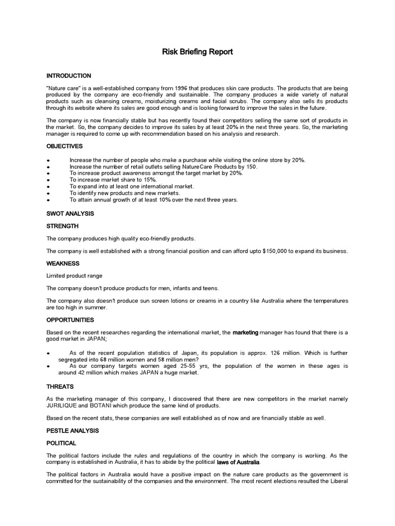 Risk Briefing Report Analysis | PDF | Risk Management | Customer ...