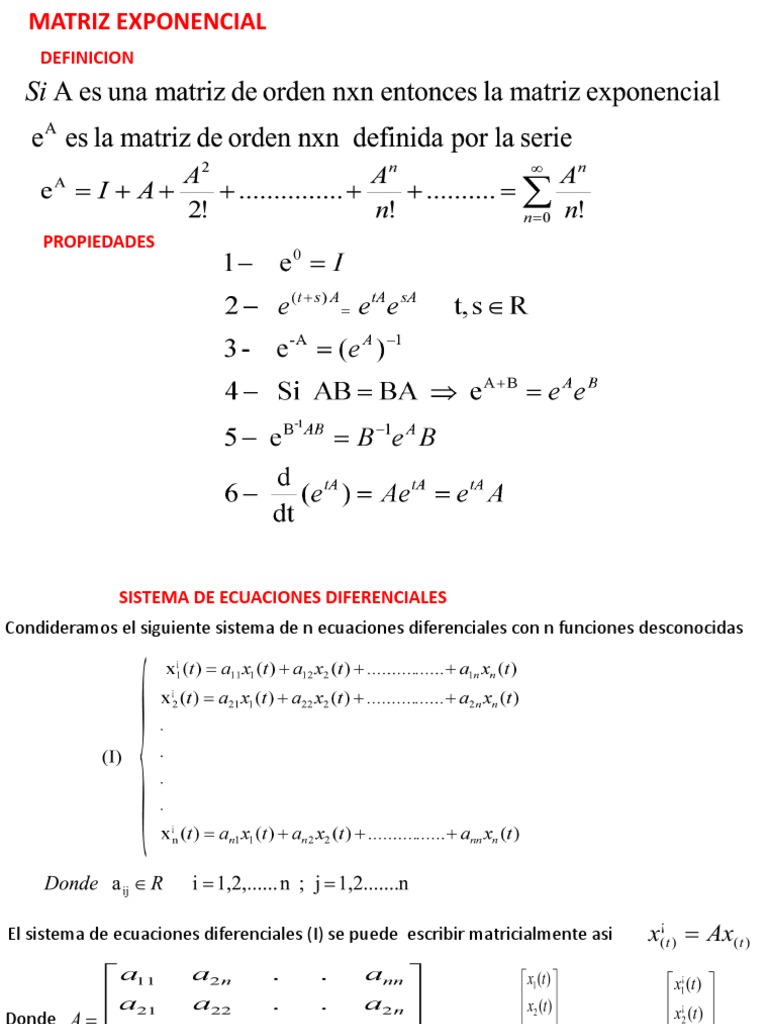 Ecuaciones Diferenciales y Matrices Exponenciales | PDF | Métodos y ...