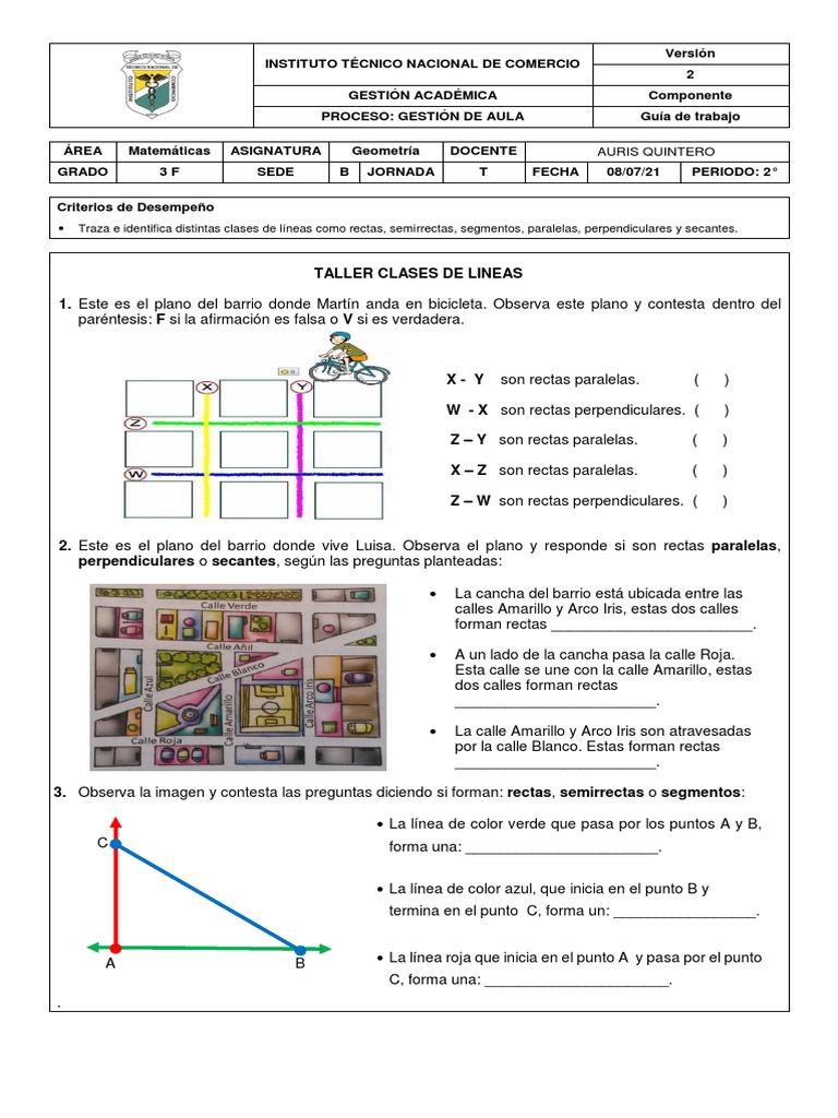 Taller Clases de Lineas | PDF | Perpendicular | Geometría