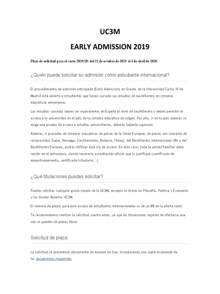 Uc3m Early Admission | PDF | Contraseña | Educación avanzada