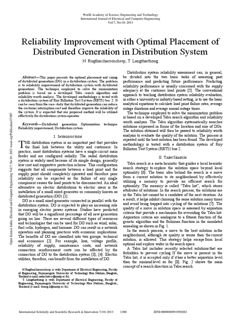 Reliability Improvement With Optimal Placement Of Distributed