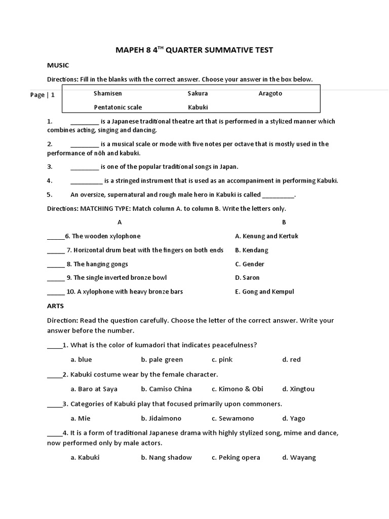 Mapeh 8 4th Quarter Summative Test | PDF | Drugs | Alcoholism
