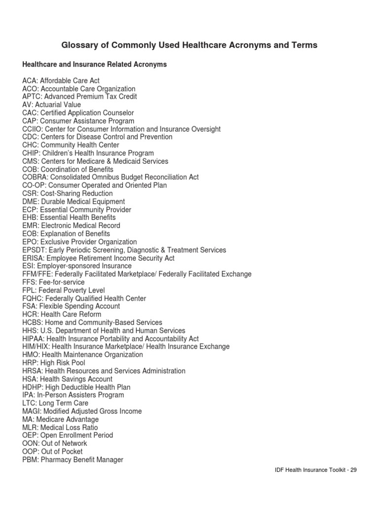 Glossary of Commonly Used Healthcare Acronyms and Terms | PDF ...