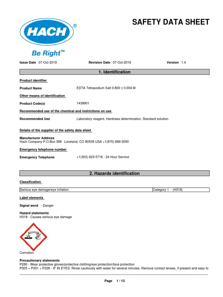 Hach Edta 0,8M | PDF | Toxicity | Solubility