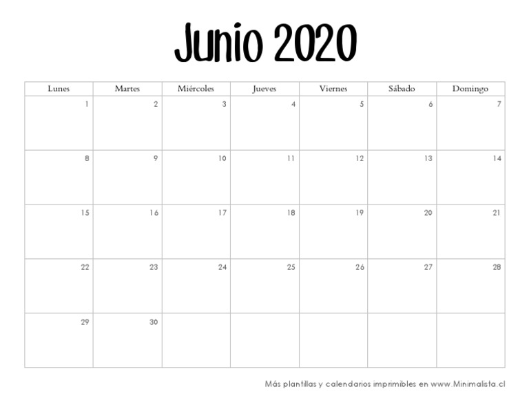 Plantilla de calendario junio 2020 | PDF