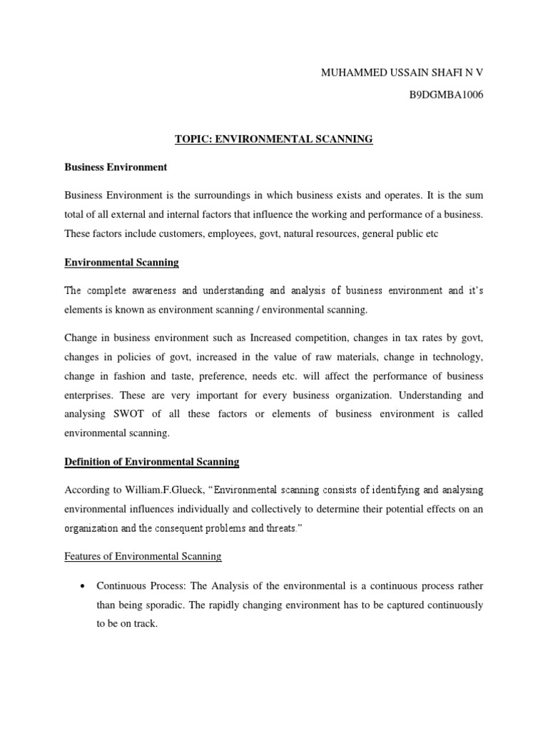 Topic: Environmental Scanning Business Environment | PDF | Swot ...