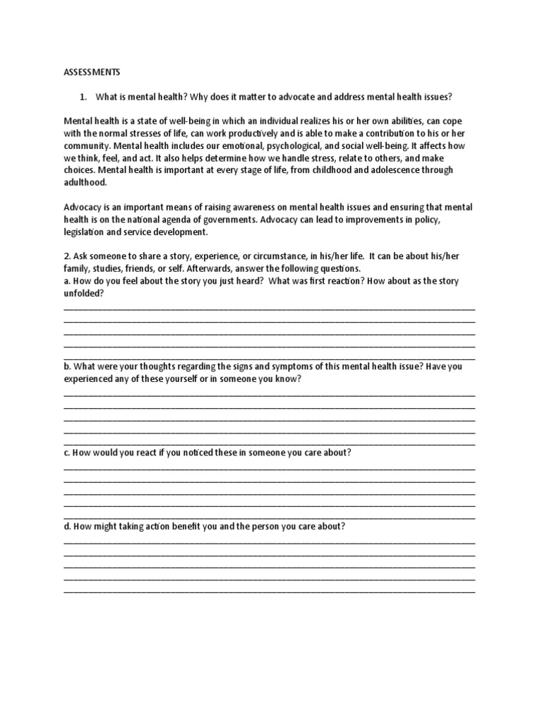 Assessment Module 2 Mental Health and Self Awareness | PDF | Mental ...