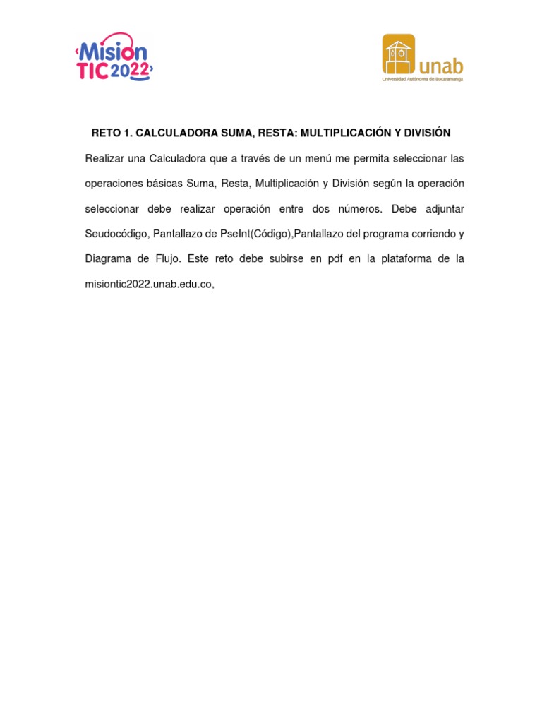 Reto 1. Calculadora Pseint | PDF
