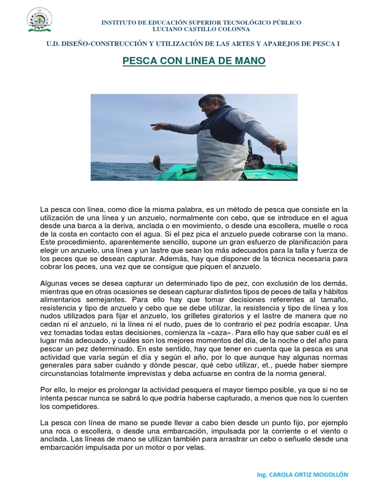 Técnicas de pesca con línea de mano | PDF | Pescado | Naturaleza