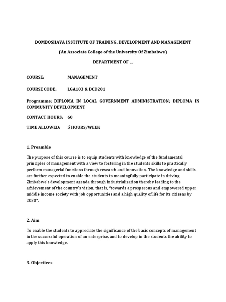 DLGA&DCD Management Course Outline | PDF | Leadership | Decision Making