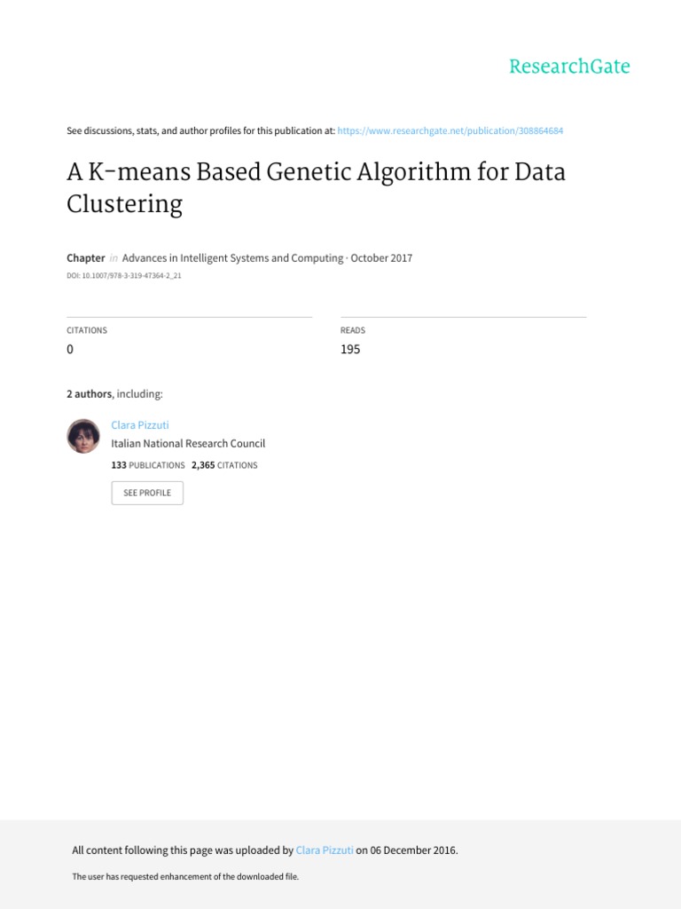A K-Means Based Genetic Algorithm For Data Clustering: Advances in Intelligent Systems and ...
