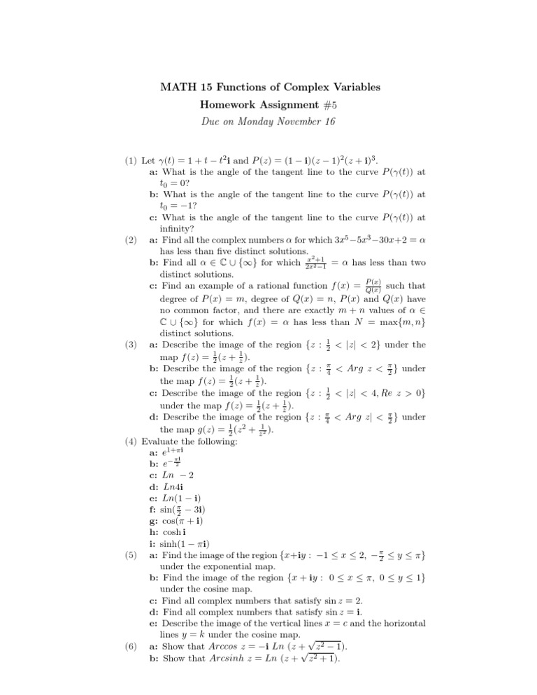 Complex Variables Homework Assignment 5 | PDF | Teaching Methods ...