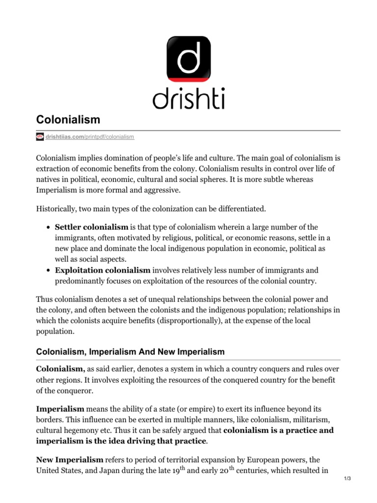 Colonialism: Colonialism, Imperialism and New Imperialism | PDF ...