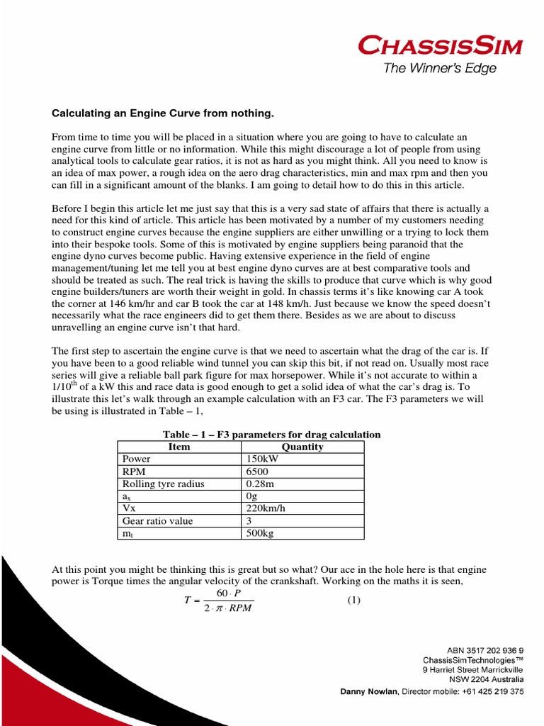 Engine Curve Calculation Techniques | PDF | Drag (Physics) | Torque