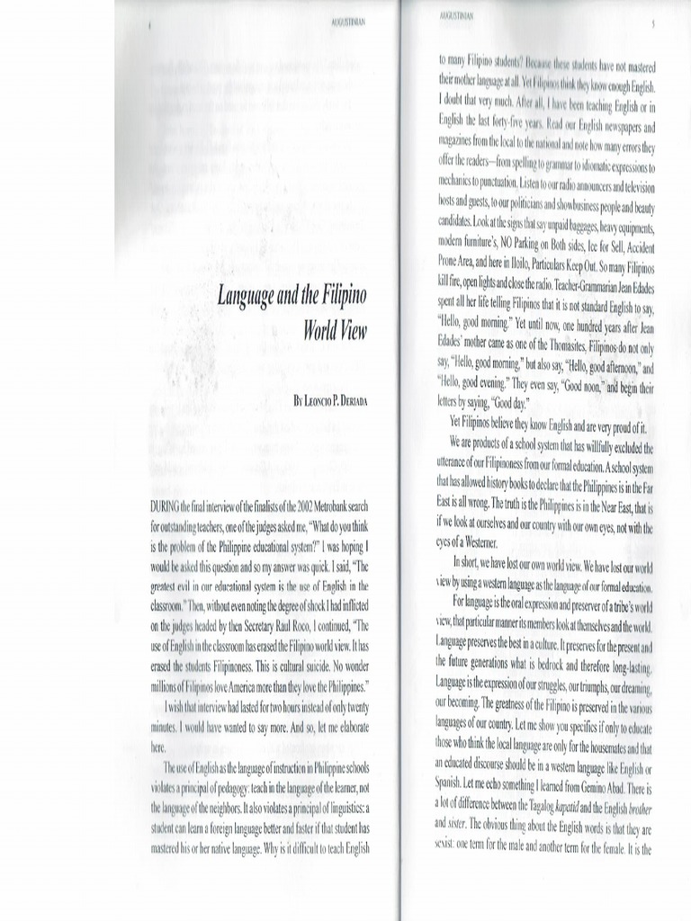 Leoncio P. Deriada - Language and The Filipino Worldview | PDF