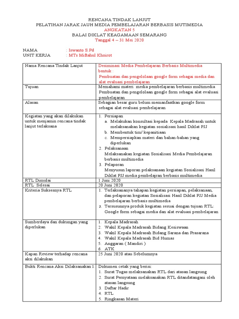RTL - Contoh | PDF | Karier & Perkembangan