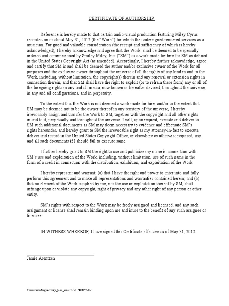 Certificate of Authorship | PDF | Copyright | License