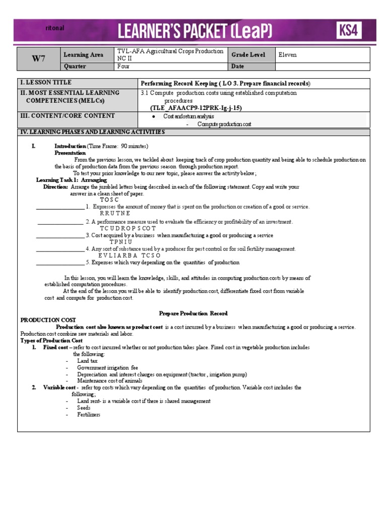 Ritonal: TVL-AFA Agricultural Crops Production NC Ii Eleven Four | PDF ...