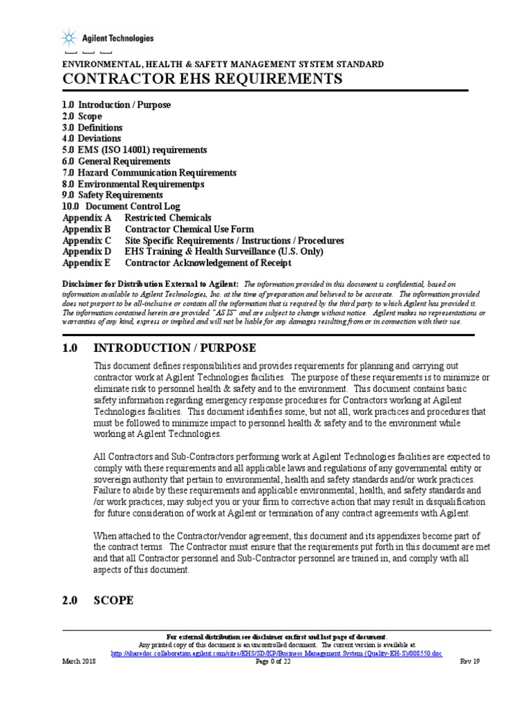Contractor EHS Requirements Standard | PDF | Occupational Safety And Health | Waste