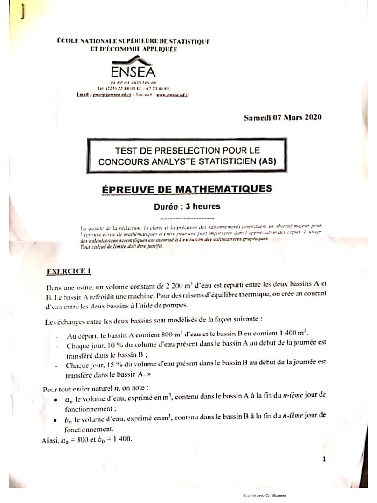 Sujet (As) Présélection-2020 Ensea | PDF