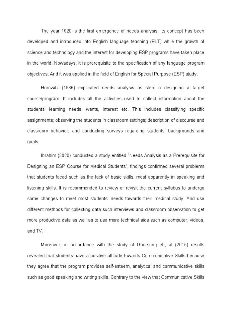 The Importance of Needs Analysis in English For Specific Purposes | PDF ...