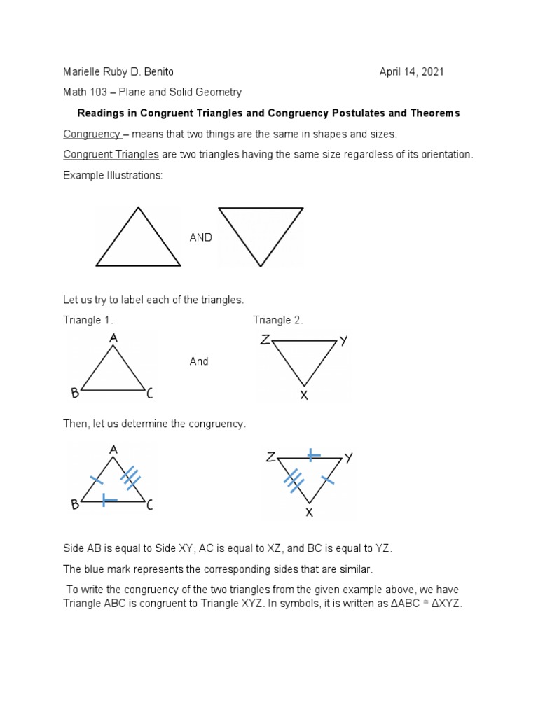 Readings in Congruent Triangles and Congruency Postulates and Theorems ...