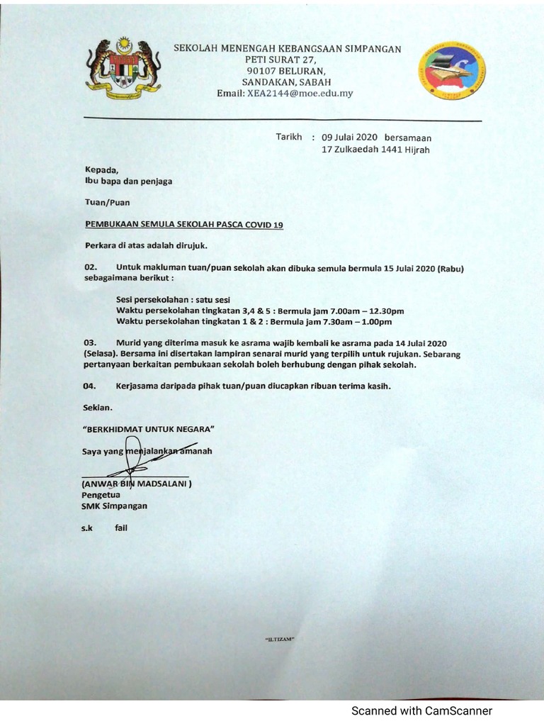 Notis Pembukaan Sekolah | PDF