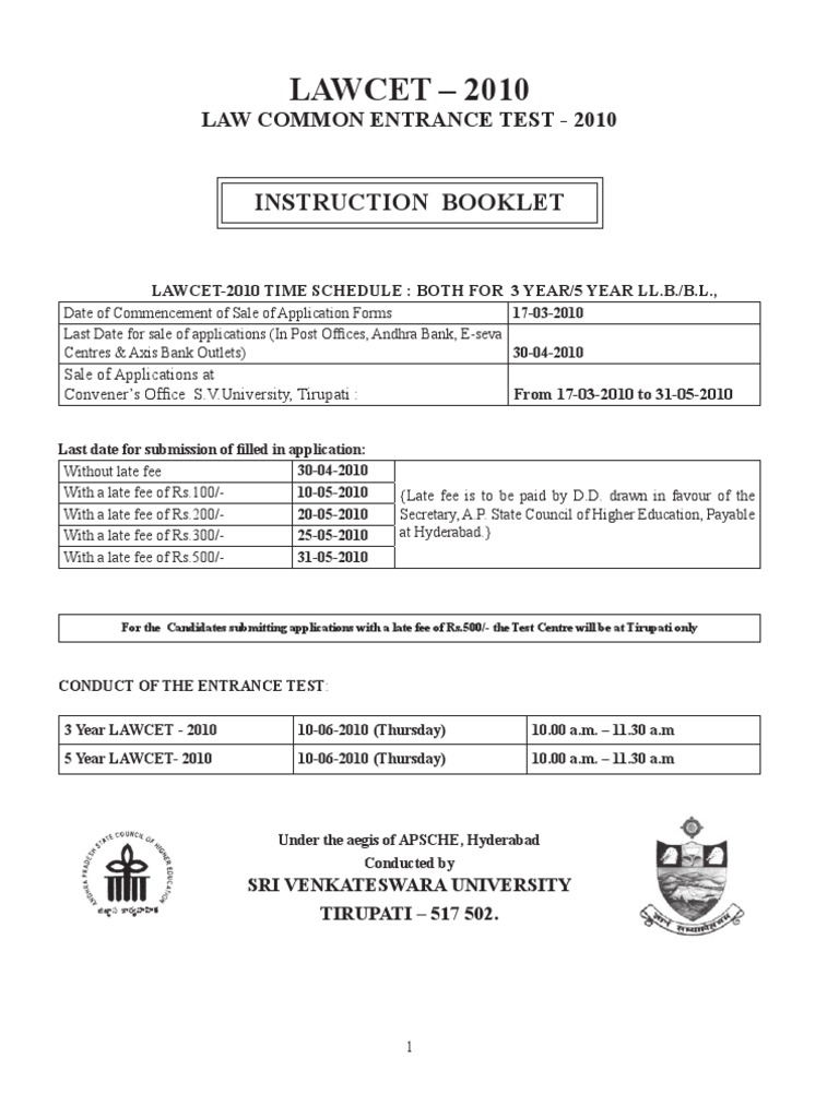 LAWCET 2010 Entrance Test Guide | PDF | University And College ...