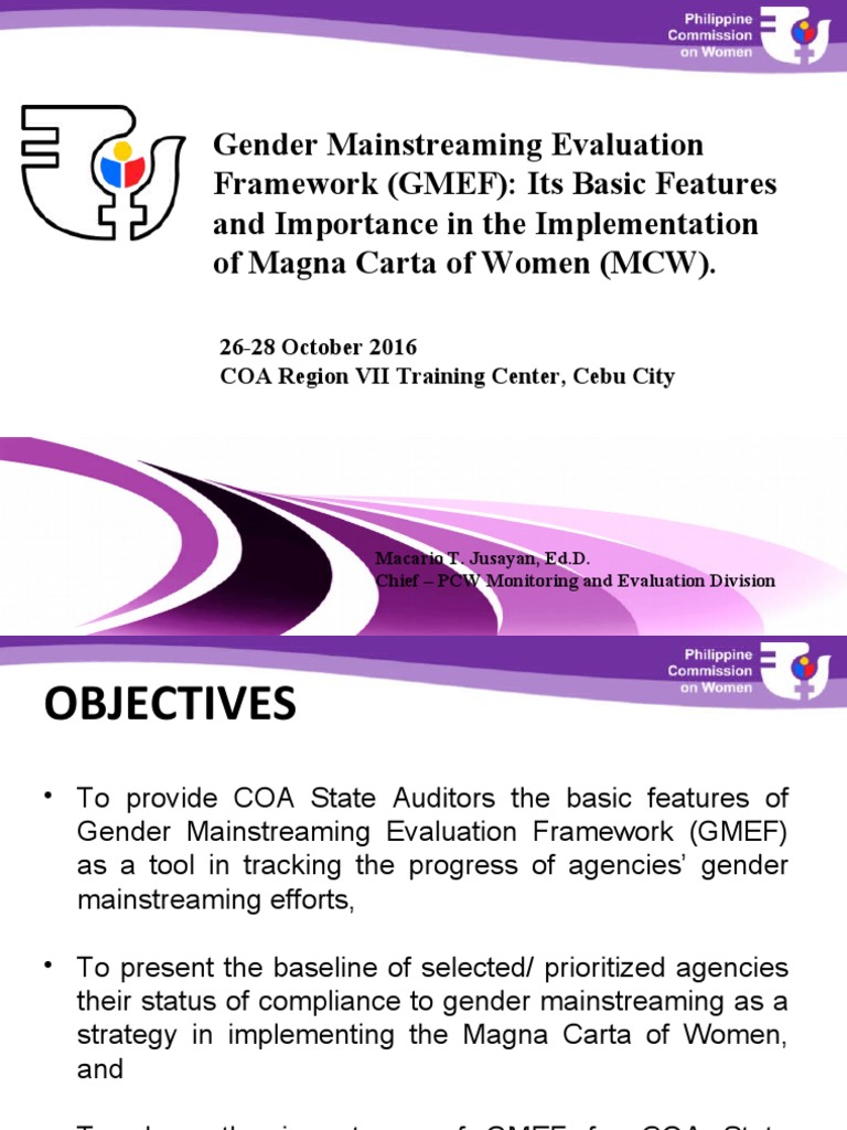 Gender Mainstreaming Evaluation Framework (GMEF) : Its Basic Features ...