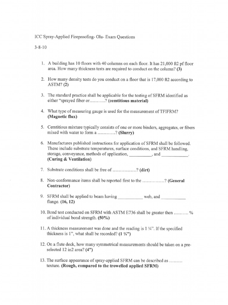 Fire Proofing Sample Questions | PDF