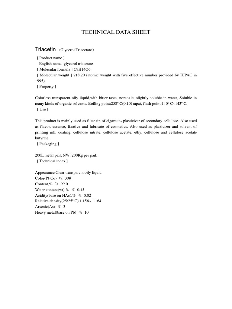 Triacetina YIXING FT | PDF