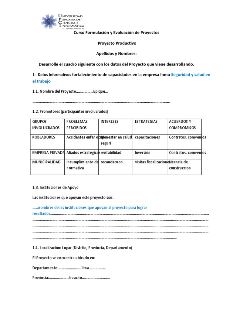 Modelo para Presentar El Perfil de Proyecto | PDF | Presupuesto | Microeconomía